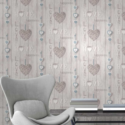 Fine Decor Love Your Home Wood Panels Blue Wallpaper FD41719