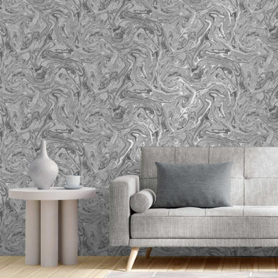 Fine Decor Marble Stone Charcoal Luxury Wallpaper