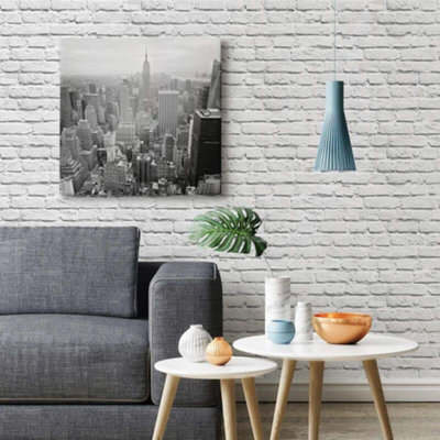 FINE DECOR METRO WHITE AND SILVER MARBLE BRICK/TILE WALLPAPER M1509