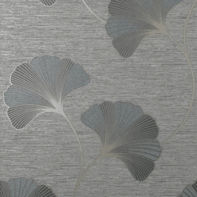 Fine Decor Miya Ginko Leaf Grey Wallpaper FD43149