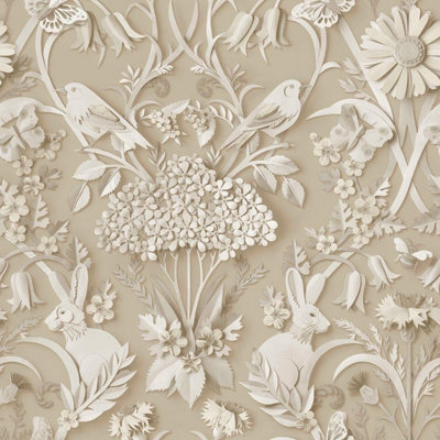 Fine Decor Woodland Natural Wallpaper Floral Leaves Animal Print ...