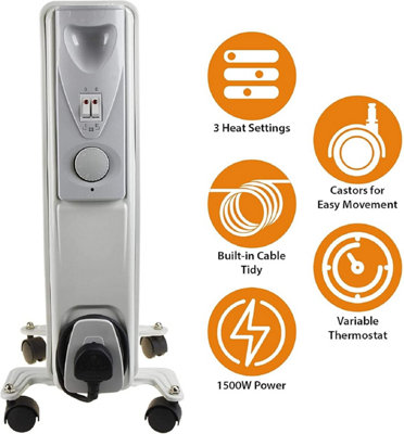 Fine Elements Portable 7 Fin Oil Filled Radiator Mobile Heater 1500W ...