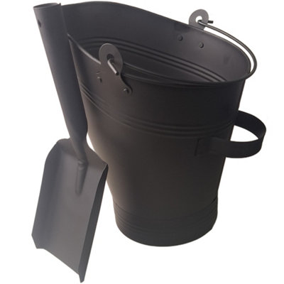 Finetree Coal Scuttle Bucket and Shovel Set, 33cm, Black Powder-Coated ...