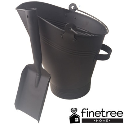 Finetree Coal Scuttle Bucket and Shovel Set, 33cm, Black Powder-Coated ...