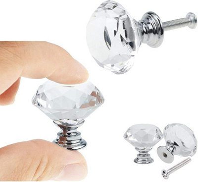 FiNeWaY Set of 10 Crystal Glass Door Knobs Diamond Drawer Knobs for Kitchen Bedroom Cabinets