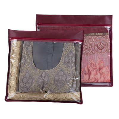 FINEWAY Set of 10 Maroon Saree Clothes Storage Bags - Large Garment ...