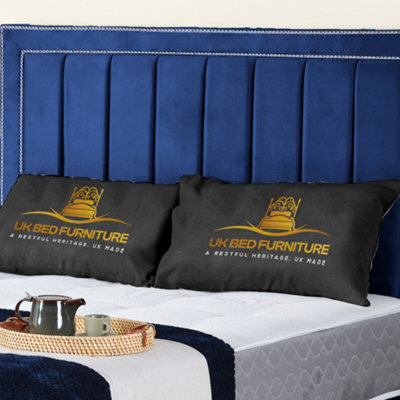 Fiona Blue Plush Valvet Upholstered Bed Frame - Slatted Base with 10 ...