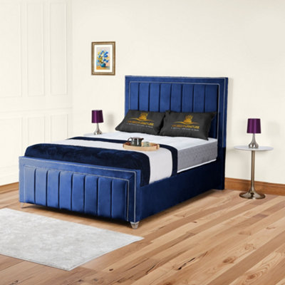 Fiona Blue Plush Valvet Upholstered Gas Lift Ottoman Storage Bed - with ...
