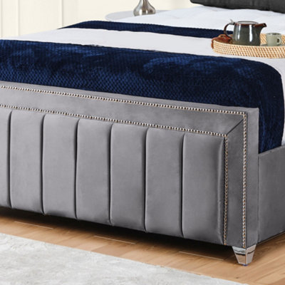 Fiona Grey Plush Valvet Upholstered Gas Lift Ottoman Storage Bed - with ...