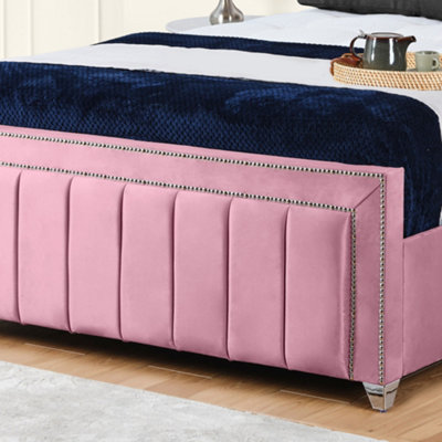 Fiona Pink Plush Valvet Upholstered Gas Lift Ottoman Storage Bed with ...