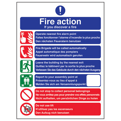 Fire Action Discovery Multi-Language Safety Sign - Adhesive Vinyl ...