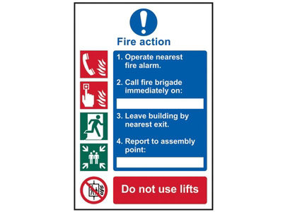 Fire Action Procedure Sign - Durable PVC 200 x 300mm