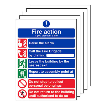 FIRE ACTION Safety Sign 6 Point Message - Self-Adhesive Vinyl - 150 X ...