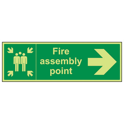 Fire Assembly Point Arrow Left Sign - Glow in Dark - 600x200mm (x3 ...