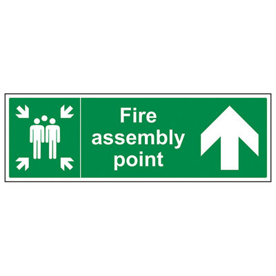 Fire Assembly Point Arrow UP Sign - Adhesive Vinyl - 600x200mm (x3 ...