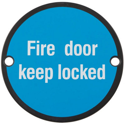 Fire Door Keep Locked Sign 64mm Fixing Centres 76mm Dia Matt Black