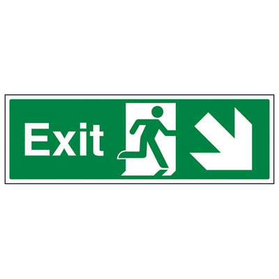 Fire Exit Arrow Down Right Safety Sign - Rigid Plastic 600x200mm (x3 ...