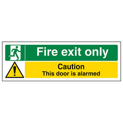 Fire Exit Only / Door Alarmed Sign - Adhesive Vinyl - 600x200mm (x3)