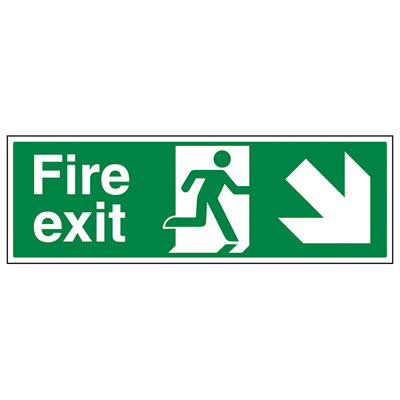 FIRE EXIT Safety Sign Arrow Down Right - Self-Adhesive Vinyl - 300 X ...