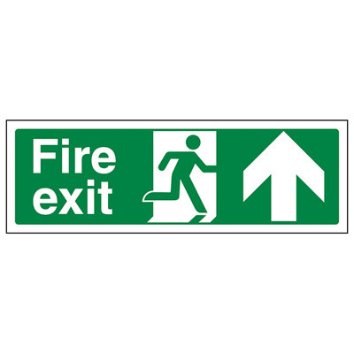 FIRE EXIT Safety Sign Arrow Up - Glow in the Dark Plastic - 300x100mm ...