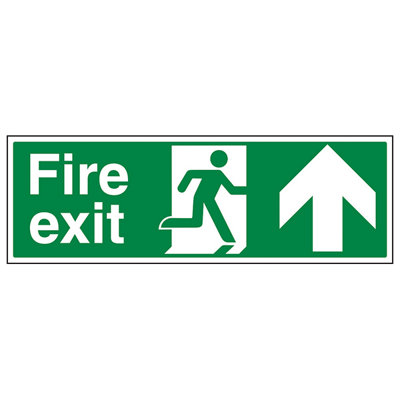 FIRE EXIT Safety Sign Arrow Up - Self-Adhesive Vinyl - 300 X 100mm