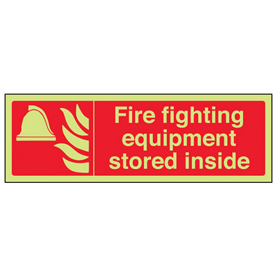 Fire Fighting Equipment Stored Inside Sign Glow in Dark 300x100mm (x3)