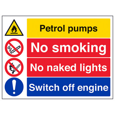 Fire & Flammable Petrol Pumps Sign - Rigid Plastic - 400x300mm (x3)