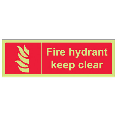 Fire Hydrant Keep Clear Safety Sign - Glow in the Dark 300x100mm (x3 ...