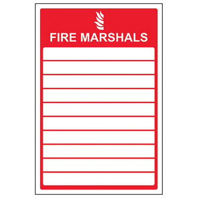 Fire Marshals List Workplace Sign - Adhesive Vinyl - 200x300mm (x3)