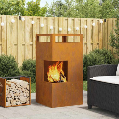 Fire Pit Brown 50 x 50 x 100 cm Weathering steel