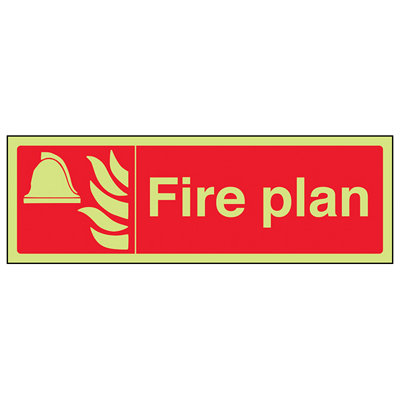 Fire Plan Emergency Safety Sign - Glow in the Dark - 300x100mm (x3 ...