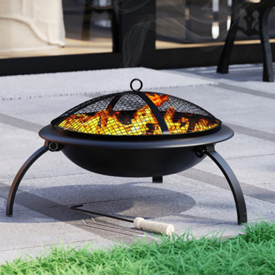 Fire Vida Black Folding Round Steel Fire Pit Outdoor