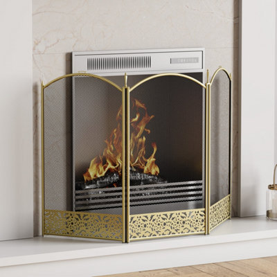 Fire Vida Ingleton Brass 3 Panel Fire Guard Fireplace Cover | DIY at B&Q