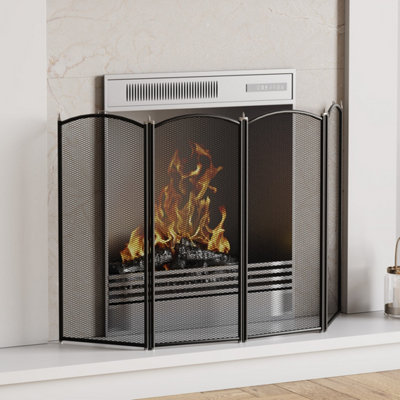 Fire Vida Stanton Black 4 Panel Fire Guard Fireplace Cover | DIY at B&Q