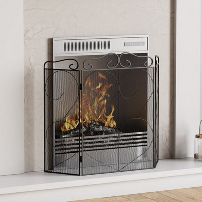 Fire Vida Tapton Black 3 Panel Fire Guard Fireplace Cover | DIY at B&Q