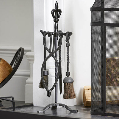 FIRE113 Fleur De Lys Black Metal Fireplace Companion Set with Poker ...