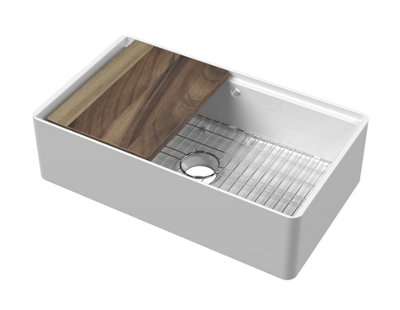 Fireclay 1 Bowl Kitchen Sink with Ledge, Overflow, 795mm