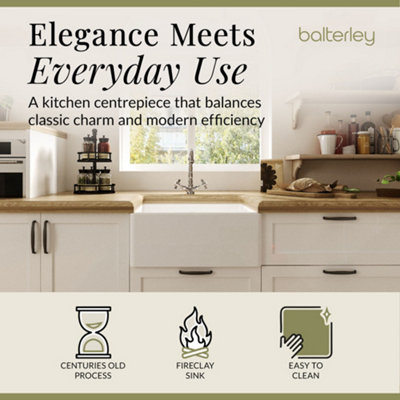Fireclay 595mm 1 Bowl Belfast Butler Kitchen Sink with French Classic ...