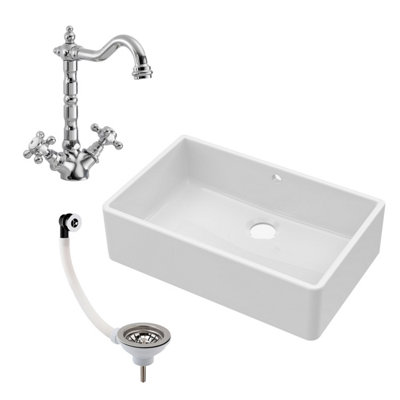 Fireclay 795mm 1 Bowl Butler Kitchen Sink - French Classic Tap ...