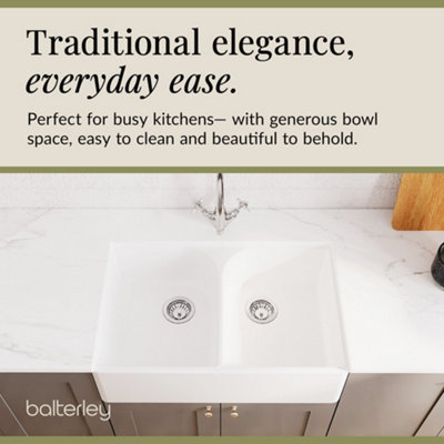 Fireclay 795mm Double Bowl Full Weir Butler Kitchen Sink, Mono Mixer ...
