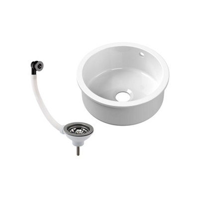 Fireclay Ceramic Bowl Round Undermount Kitchen Sink with Central Waste ...
