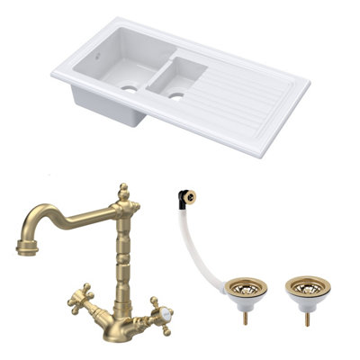 Fireclay Kitchen Bundle - 1.5 Bowl Sink & Drainer, Waste & French ...