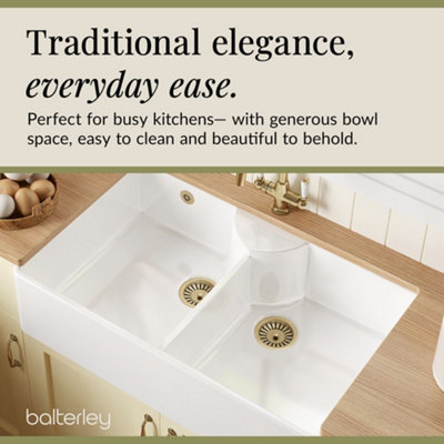 Fireclay Kitchen Bundle - 895mm Double Bowl Stepped Weir Butler Sink ...