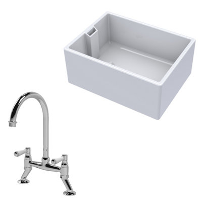 Fireclay Kitchen Bundle - Single Bowl Belfast Sink & Bridge Mixer Tap ...
