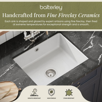 Fireclay Single Bowl Square Undermount Kitchen Sink, Central Waste ...