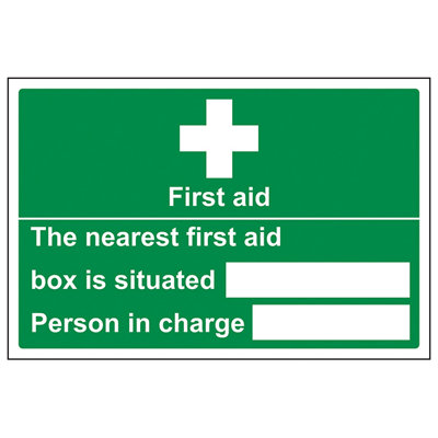 First Aid Box Situated Safety Sign - Rigid Plastic - 300x200mm (x3 ...
