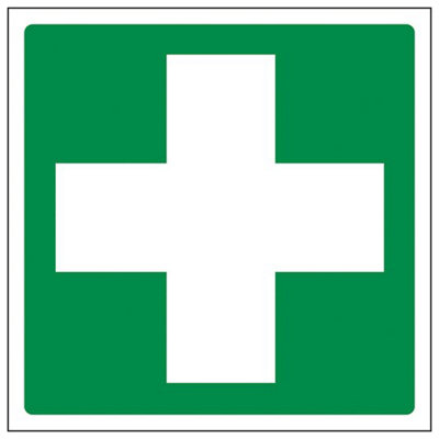 First Aid Logo Health Safety Sign - Adhesive Vinyl - 150x150mm (x3)