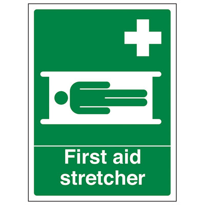 First Aid Stretcher Equipment Safety Sign - Rigid Plastic - 150x200mm (x3)