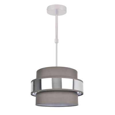 FIRST CHOICE LIGHTING 2 TIER GREY FABRIC & BRUSHED SILVER PLATED BANDED ...