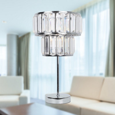 First Choice Lighting Beaded Acrylic Crystal Prism Two Tier Table Lamp